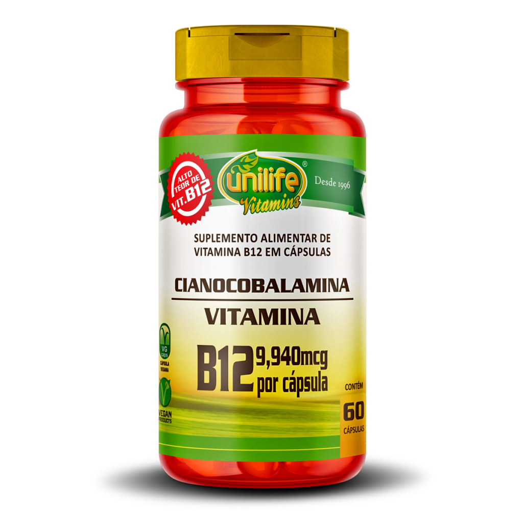 Vitamina B12 Cianocobalamina Unilife 9,9mcg 60 Cápsulas - Loja Singular